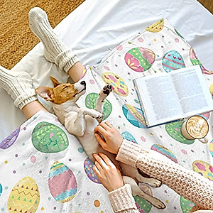 Soft Luxury Easter Blanket Colorful Eggs Flower Warm Throw Blanket for Couch,Lightweight Plush Fuzzy Cozy Easter Blanket Throw,Seasonal Spring Holiday Blankets for Couch Bed Living Room 50"x40"