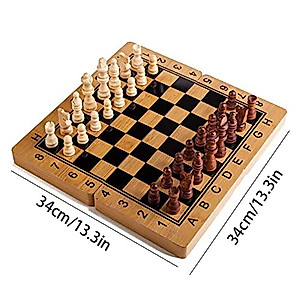 VONGAZ Chess Board Game Chess Set 13.3 Inch Wooden Chess and Checkers Set，Wooden Travel Chess Game Set Portable Chess Game Chess Game Set Chess Board Set