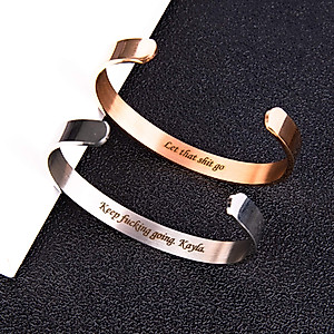 8MM Personalized Inspirational Bracelet Custom Engraved Name Mantra Quote Any Message Bangle Cuff Customizable(Silver Customizable)