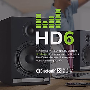 Audioengine HD6 150W Powered Bookshelf Stereo Speakers | Home Music System w/aptX HD Bluetooth, AUX Audio, Optical, RCA, 24-bit DAC | Real Wood Veneer (Black)