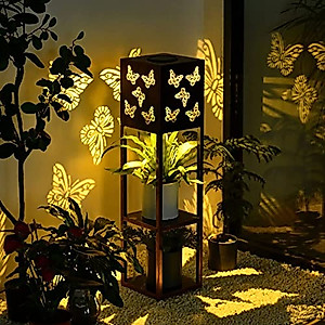 Goupfafa Solar Garden Lights, Butterfly Pattern Solar Pathway Lights, 2 Tier Metal Flower Stand Solar Landscape Lights Warm White, Decorative Patio Lawn Path Backyard（Butterfly）