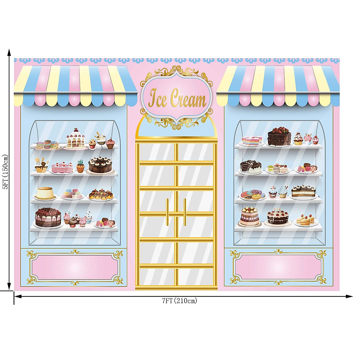 Ice Cream Parlor Shop Backdrop Summer Pink Sweet Candy Princess Girl Baby Shower Birthday Photography Background Doughnut Party Decoration Banner Photo Studio Booth Props 7X5FT CEM197B