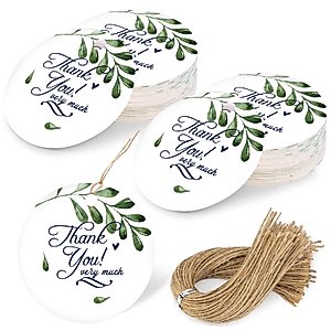 SallyFashion 120PCS Thank You Gift Tags, Paper Tags with String 2 Inch Round Gift Tags Circle Labels for Wedding Birthday Gift