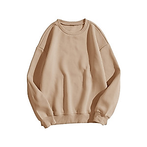 Verdusa Women's Oversized Crew Neck Long Sleeve Drop Shoulder Pullover Sweatshirt Top Khaki XL