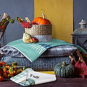 Sratte 4 Pcs Fall Kitchen Towels 16 x 24 Inch Blue Pumpkin Dish Towels Thanksgiving Decorative Tea Towels Autumn Harvest Hand Towels Blue White Absorbent Dishcloth for fall Home Bathroom Kitchen Decor