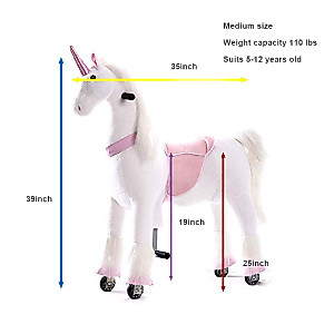Gidygo Kids Ride on Walking Unicorn Rocking Horse Riding Toy for Children L Size for 5-12 Years Old