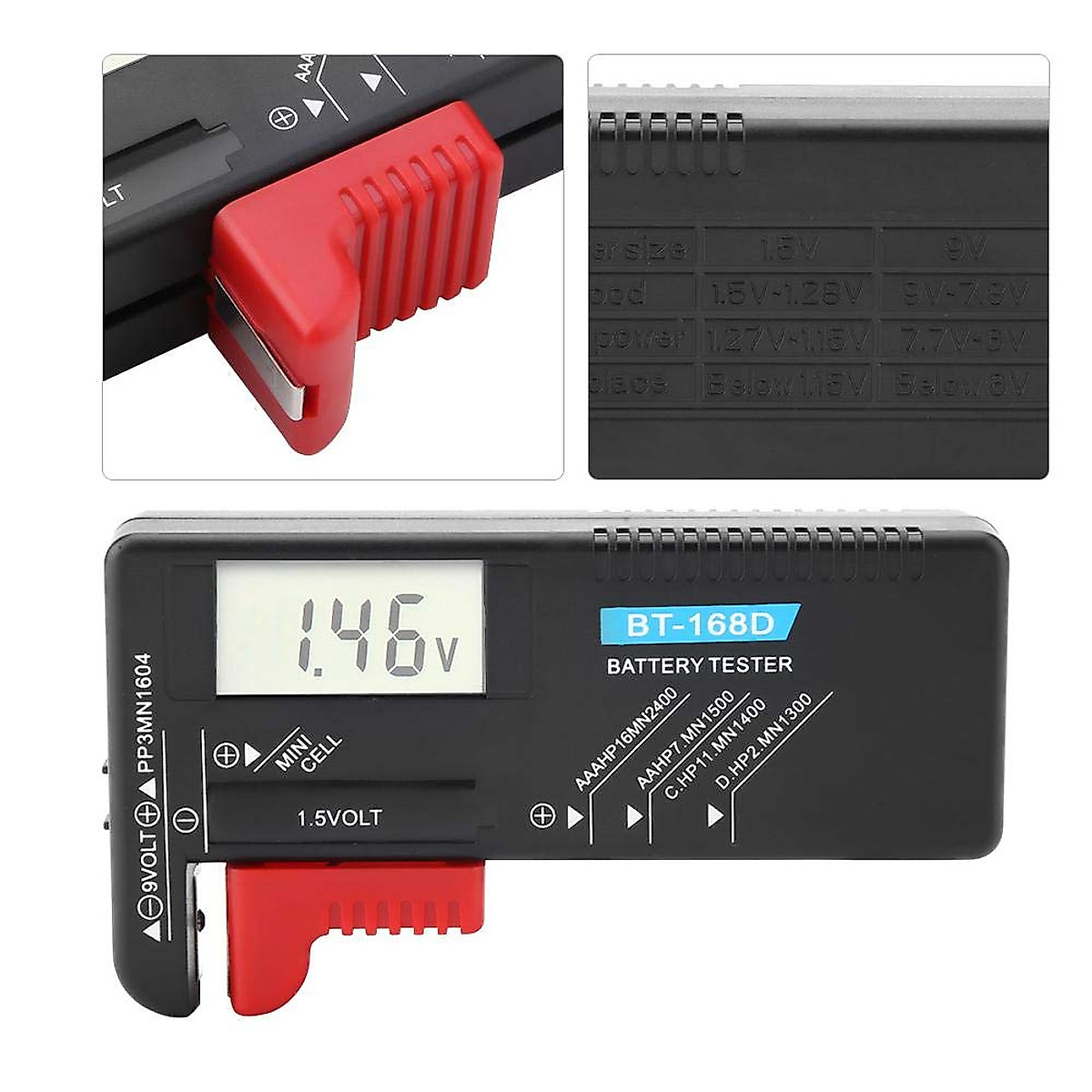 Universal Digital Battery Tester, Digital LCD AA/AAA /C/D /9V/1.5V Button Cell Battery Volt Tester, Quickly Test All Different Kinds of Batteries