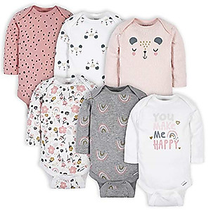 Gerber baby girls 6-pack Long-sleeve Onesies Bodysuits and Toddler T Shirt Set, Bear Pink, 6-9 Months US