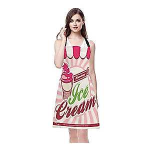 WONDERTIFY Ice Cream Apron,Vintage Background Ribbon with Delicious Homemade Dessert Strawberry Bib Apron with Adjustable Neck for Men Women,Suitable for Home Kitchen Cooking Waitress Chef Apron