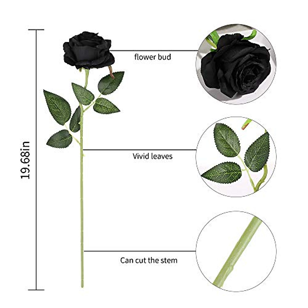 Luyue Artificial Silk Black Rose Flower Bouquet Wedding Party Home Decor, Pack of 10-Black