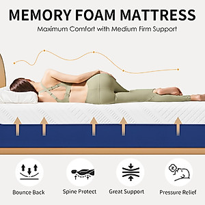 Memory Foam Mattress,12 Inch Full Mattress in A Box,Green Tea Gel Infused Mattress Medium Firm,Fiberglass Free with Washable Breathable Fabric Cover,CertiPUR-US Certified,120 Nights Risk-Free Trial