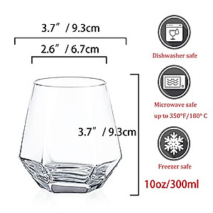 Hanobe Diamond Whiskey Glasses - Set of 2 Unique Geometric Tilted Wine Tumbler Crystal Old Fashioned Rock Lowball Glasses for Cocktail Scotch Cognac Bourbon Drinking Bar, 10oz Clear