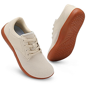 LeIsfIt Mens Dress Shoes Wide Toe Walking Shoes Minimalist Barefoot Shoes Casual Sneakers Breathable Zero Drop Shoes Beige