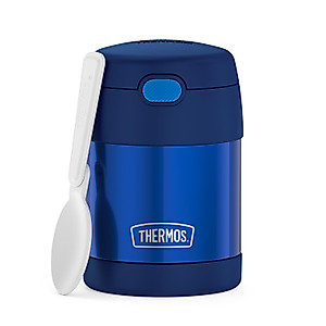 THERMOS FUNTAINER 10 Ounce Stainless Steel Vacuum Insulated Kids Food Jar with Folding Spoon, Navy