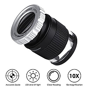 10x Loupe Magnifier, Adjustable Focal Length Magnifier with 30mm Lens, LED and UV Light, Foldable Jewelers Loupe Magnifier Glass for Jewelry,Textile,Coins,Optical,Embroidery,Circuit Board,etc.