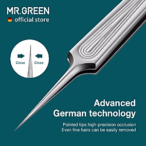 MR.GREEN Ingrown Hair Tweezers Needle Nose Pointed Tips Tweezers For Eyebrows Splinters Blackhead Removal Acne Clip Extractor (Long)