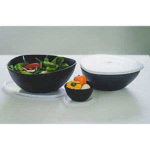 Coza Stackable and Unbreakable Serving Bowl for Mixing, Serving, Salad or Dessert with Lid- Set of 6 (3 Bowls + 3 Lids) (Black)