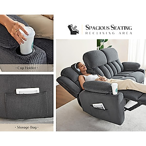 VanAcc Recliner Couch, 3 Seater Sofa Recliner with Cup Holders for Living Room- 85 inch Comfy Couch with Dual Wingback Recliner, Grey Oversized Recliner