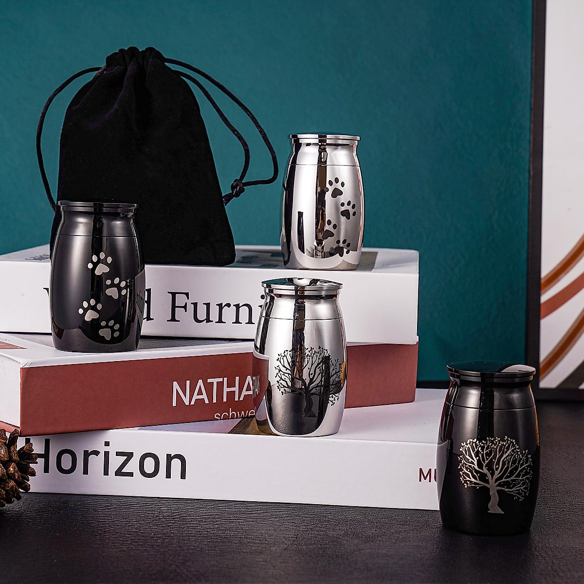 Stainless Steel Cremation Urns, Urns for Human and Pets Ashes, Decorative Urns, Adult Funeral Urns, Small Keepsake, Mini Urns, Paw Print Urn - Silver