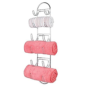 mDesign Steel Wall Mount Towel Rack with 6 Compartments - Towel Holder and Towel Storage Shelf Organizer for Bathroom, Powder Room - Chrome