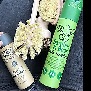 Gaia Guy Natural Bristle Bamboo Toothbrush (NO Nylon - Boar Hair ONLY) - Totally Compostable & Biodegradable Boar Bristle and Bamboo Toothbrushes - Zero Waste - 6-Pack