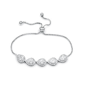 WeimanJewelry Cubic Zirconia CZ Wedding Bridal Pear Cut Adjustable Teardrop Chain Bracelet for Women Lady (Silver)