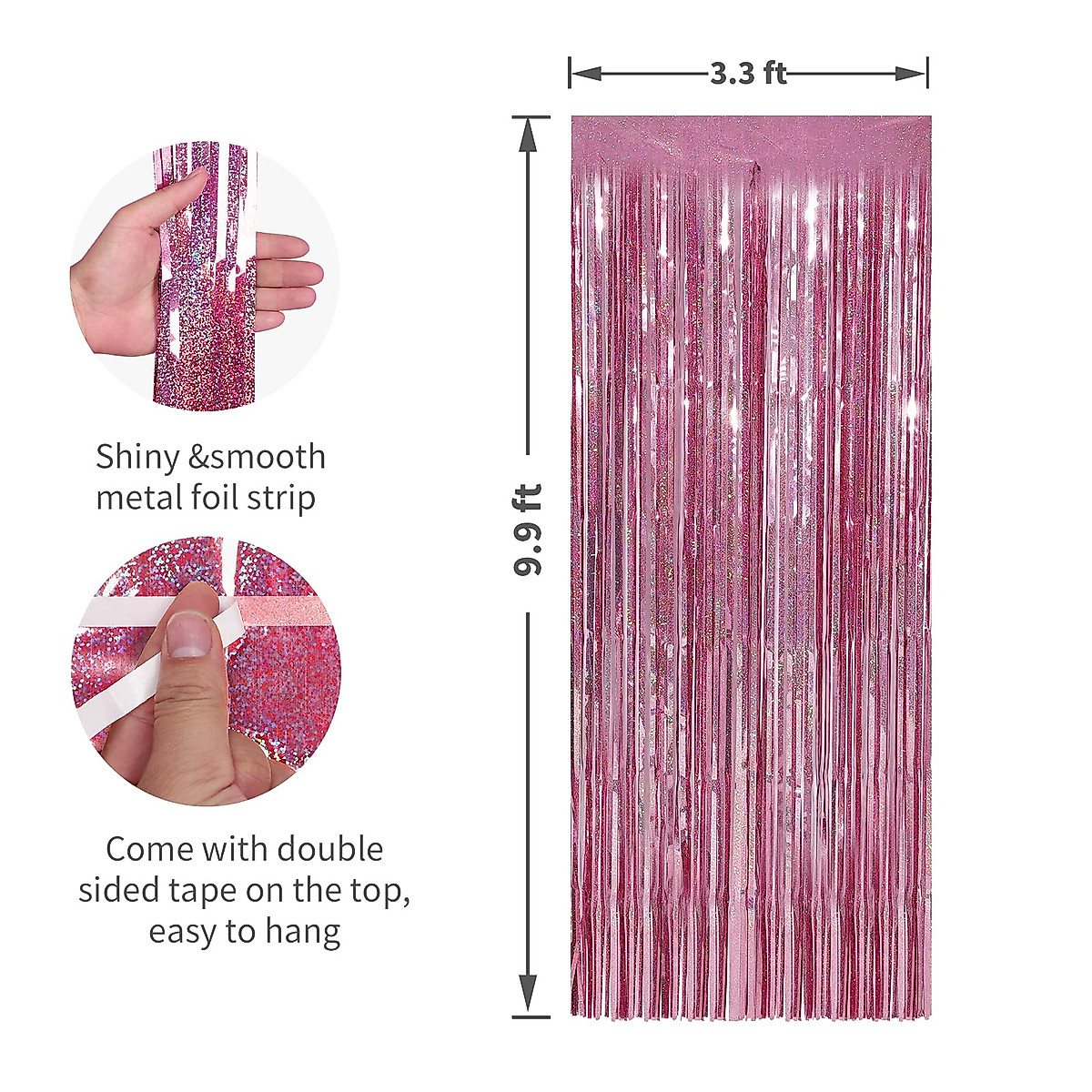 Crosize 3 Pack 3.3 x 9.9 ft Pink Foil Fringe Backdrop Curtain, Streamer Backdrop Curtains, Birthday Party Decorations, Pink Tinsel Curtain for Parties, Galentines Decor, Preppy, Baby Shower