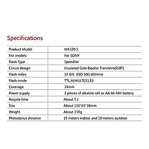 MEIKE MK-320S Mini TTL Speedlite Automatic Flash for Sony MI Hot Shoe DSLR and Mirrorless Cameras A7 A7II NEX6 A6000 A6300 A6500