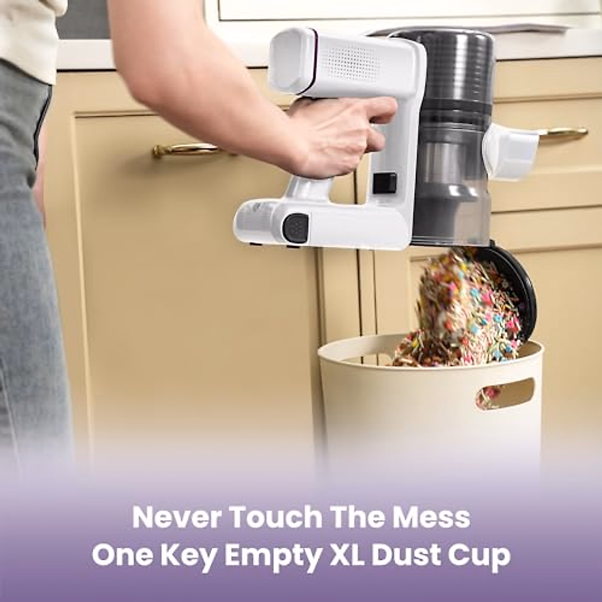 Cordless Vacuum Cleaner for Home | 400W Powerful Stick Vacuum | Long Runtime Detachable Battery | LED Display | Deep Clean for Hard Floor Carpet (White-Purple)