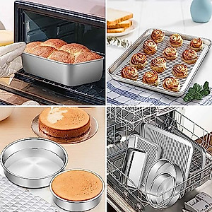 Homikit Bakeware Set of 5, Stainless Steel Baking Pan Sets Nonstick, Heavy Duty Metal Baking Sheets Tray and Round Cake Bread Meatloaf Pans Great for Oven Cooking Roasting, Rust Free & Dishwasher Safe