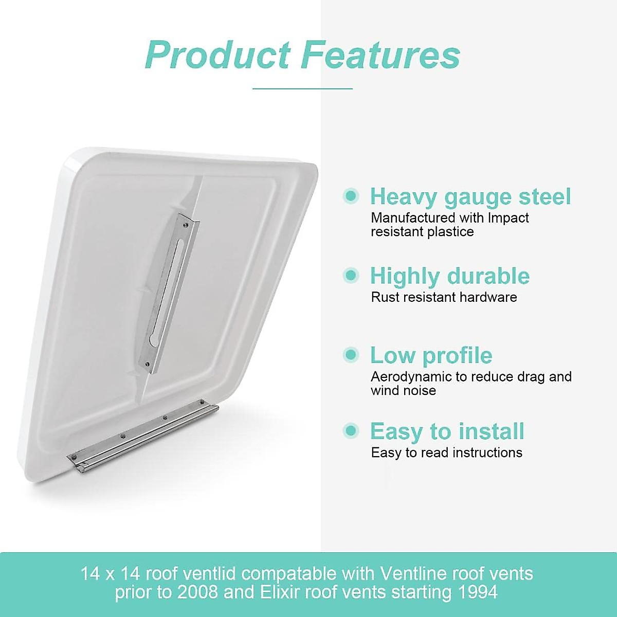 LBK 14" Universal RV, Trailer, Camper, Motorhome (White 2 Pack) Roof Vent Cover - Vent Lid Replacement, Made In USA