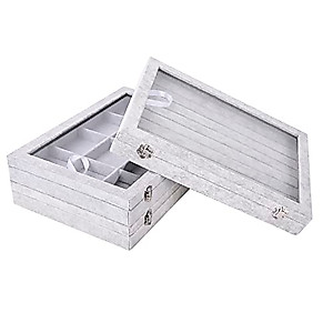 AUTOARK Ice Velvet Clear Lid 7 Slots Jewelry Rings Earrings Tray Showcase Display Organizer,AJ-023