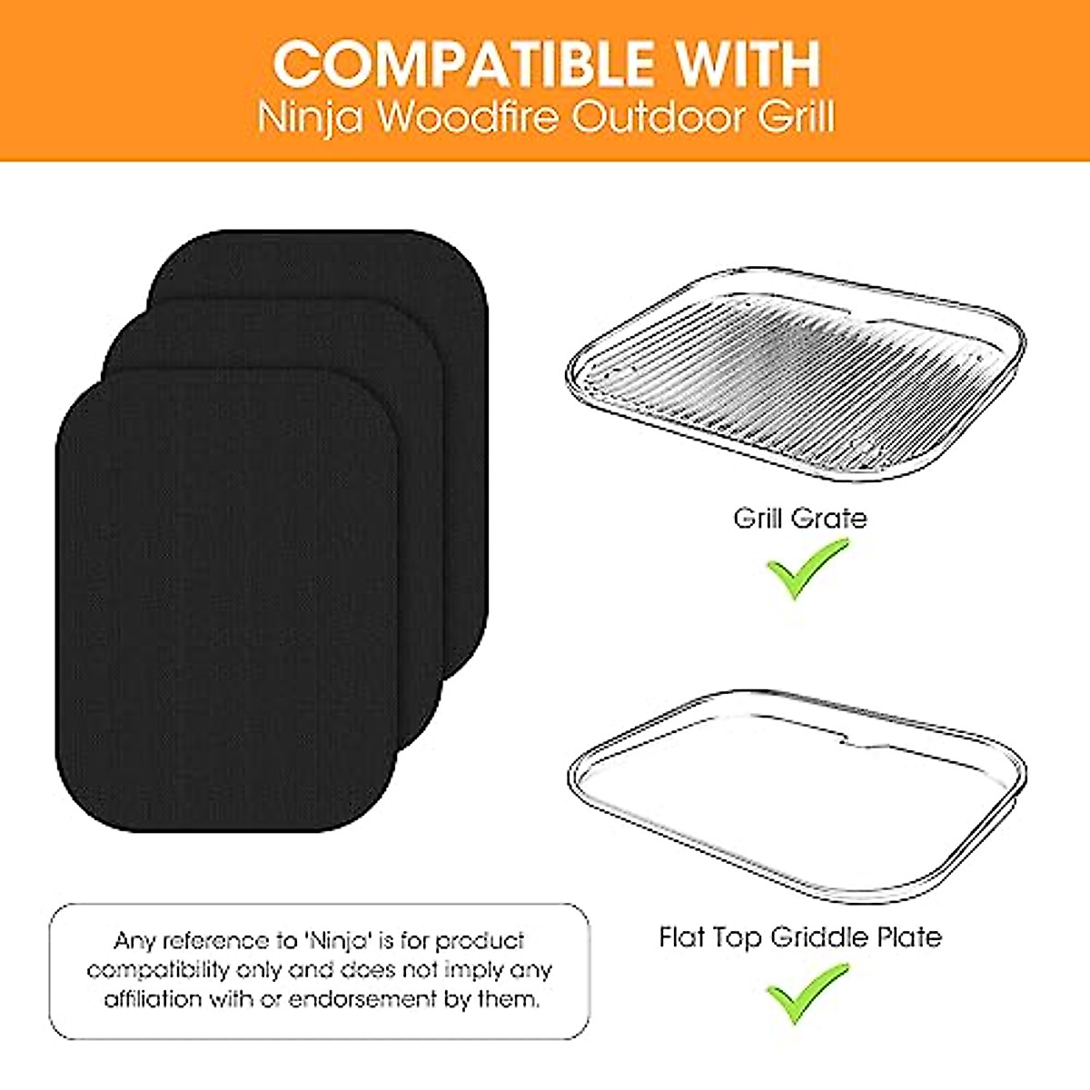 Aieve Grill Mat Accessories for Ninja Woodfire Outdoor Grill, Non-Stick BBQ Mat Baking Mat Reusable Liners(3 Pack)