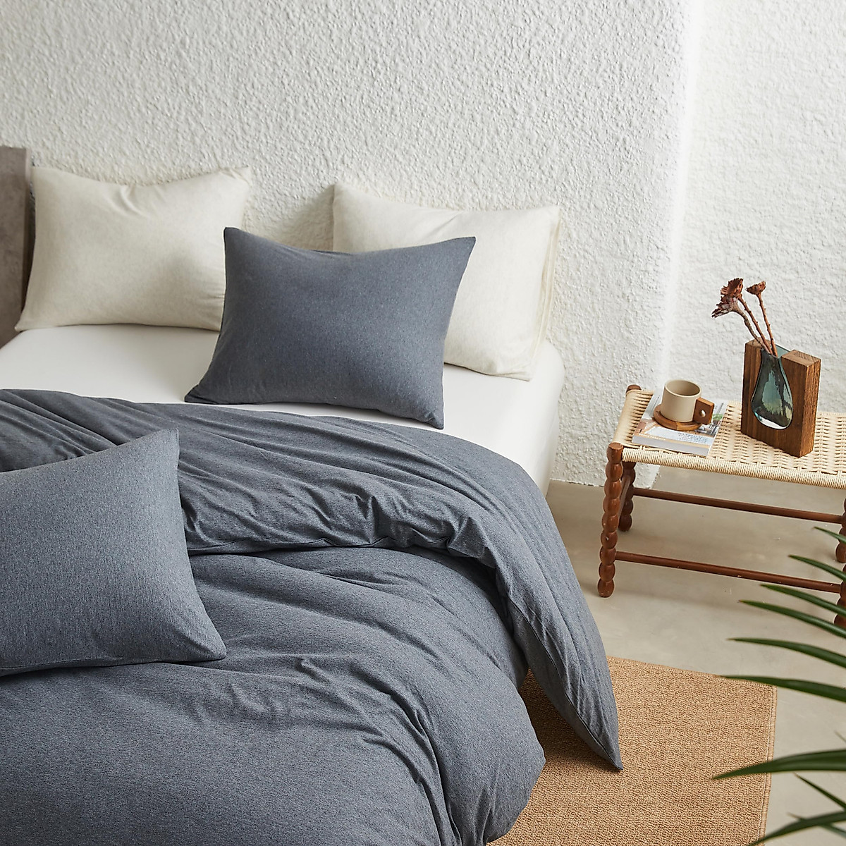 Simple&Opulence 100% Jersey Knit Cotton Duvet Duvet Cover Set -Ultra Soft Duvet Cover King Size-1 Comforter Cover and 2 Pillowcases (Dark Grey, 104"X92")