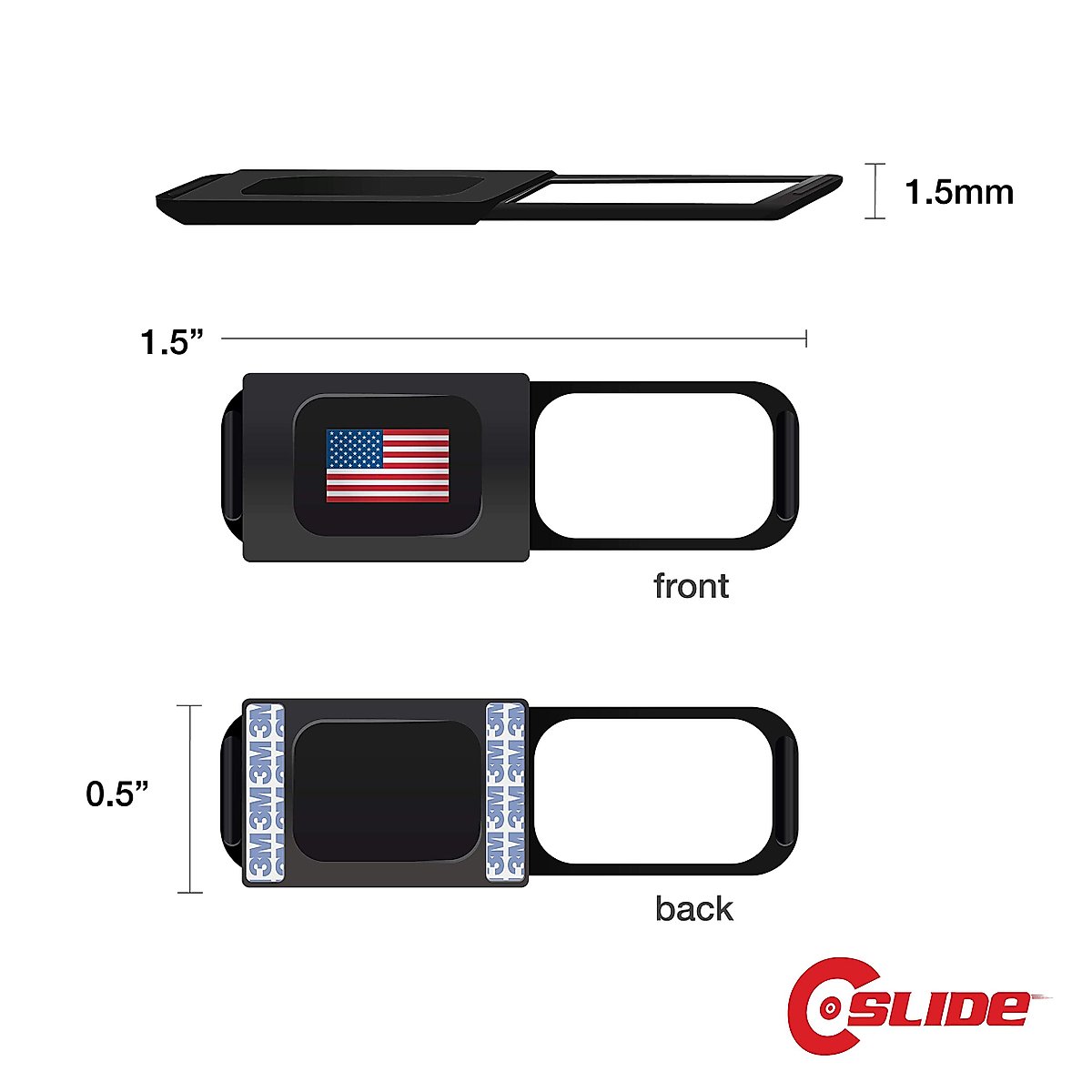 C-SLIDE 1.0 Webcam Cover Slide 3 Pack | Sliding Laptop Camera Blocker | 1.5” x 0.5” by 1.5mm Thin | Camera Blocker for Computers, Tablets, Echos, Chromebook & More | Make Security a Priority | Black