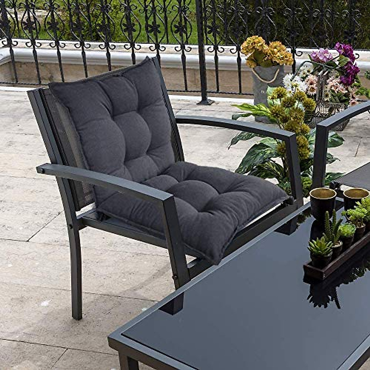 INRLKIT Patio Seat Cushions Deep Seating Chair Cushion, Outdoor Seat Pads, Back Cushion Set, 19x19x2 Inch All-Weather Floor Cushion for Patio, Office, Dining Chair, Dark Grey