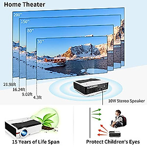 9000L Bluetooth WiFi Projector Native 1080, Full HD Video Projectors Wireless Sync Screen for Smartphones/PC, Outdoor Home Theater Projectors 4D Keystone & Zoom, with HDMI,VGA,USB,AV,Audio Port