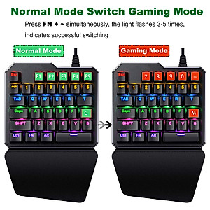 Kinoth One Handed Mechanical Gaming Keyboard with Blue Switches, RGB LED Backlit, 35 Keys, Quick Responsive Gaming Keypad with Wrist Rest, USB Wired Half Keyboard for LOL/PUBG for Mac/Window/PC Gamer