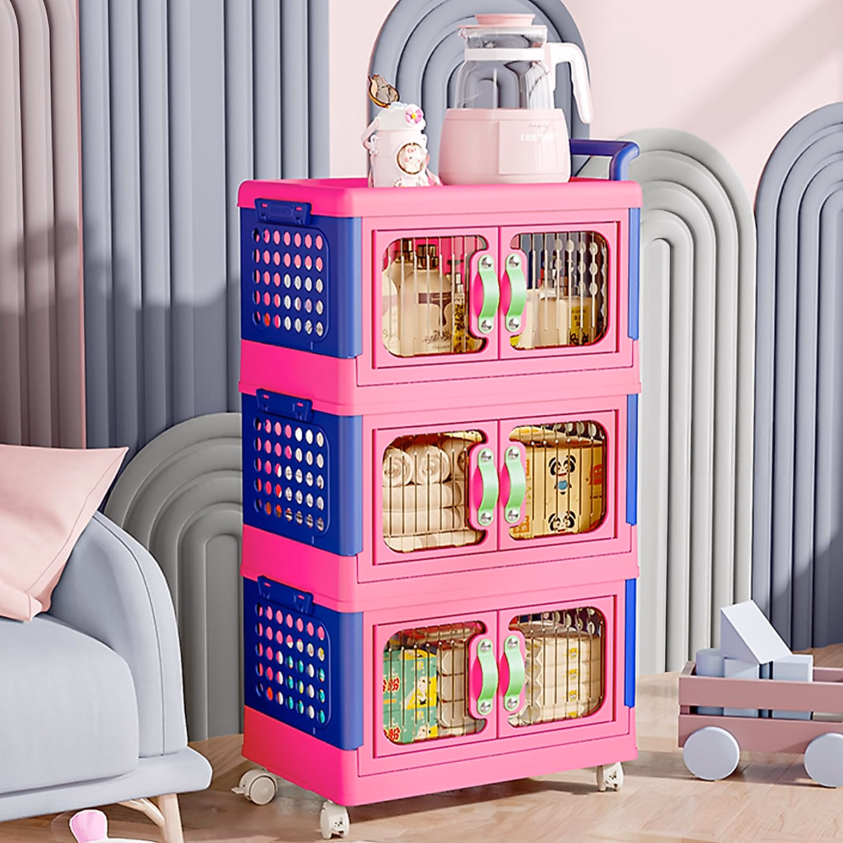 XCBYT Storage Bins with Lids - 3 Tier 36 Gal Collapsible Stackable Storage Bins Plastic Foldable Box Storage with Wheels Closet Organizers and Storage for Bedroom Studyroom Office