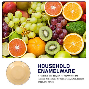 Yardwe Enamel Plate, 4PCS Enamelware Dinner Plate Serving Platter Tray, Retro Yellow Round Shallow Bowls with Blue Rim for Pasta, Salad- Durable and Reusable