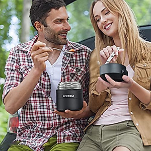 Lingtoolator unce Vacuum Insulated Food Jar, 316L Stainless Steel Leak Proof Soup Thermal, Cold Hot Food Container with Folding Spoon, Bowl Lid and Silicone Handle for Kids, Adu