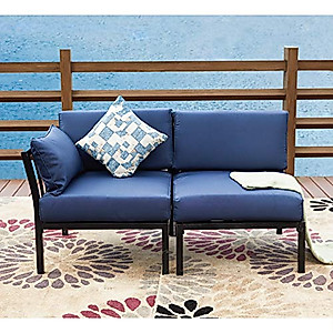LOKATSE HOME 2 Piece Corner & Armless Sofa Outdoor Furniture Sectional Couch Set Patio Loveseat, 2Pcs, Blue Cushions
