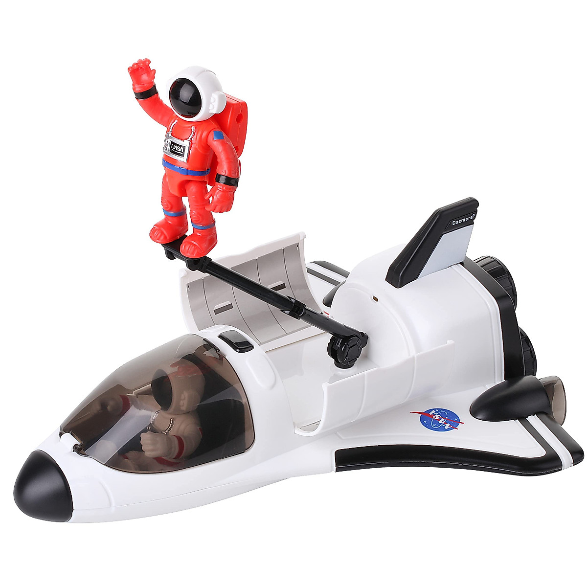 Dazmers Space Shuttle Toy - Kids Spaceship with 2 Astronaut Figures, Mechanical Arm and Rover - Rocket Ship Lights Up with Blast Off Sound Effects - Fun Space Toys for Children, Boys and Girls