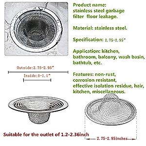 KRISMYA 2pcs Stainless Steel Mesh Metal Sink Strainer Bathtub Drain Hole Hair Catcher Drain Hole Filter Trap（2.75 Inch）