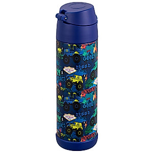 Snug Kids Water Bottle - insulated stainless steel thermos with straw (Girls/Boys) - Monster Trucks, 17oz