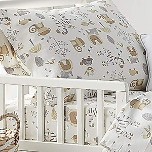 Levtex Baby Kenya Animals Beige, Grey, White - 5PC Toddler Set - Neutral Kids Bedding- Reversible Quilt, Fitted Sheet, Flat Sheet, Standard Pillow Case, Decorative Pillow