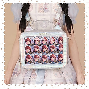 HOKMAH Cute Ita Backpack Bag for Girls Women, Kawaii Itabag Clear Window Lolita Purse Backpack, Aesthetic Glitter Pin Doll Display (Silver)