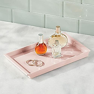mDesign Plastic Bathroom Counter Tray and Organizer - Perfume, Guest Hand Towel, Makeup, and Accessory Holder Tray for Bathroom Countertop and Vanity - Petal Collection - Light Pink