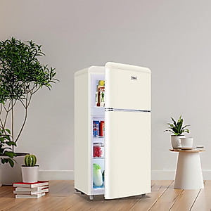 WANAI Compact Mini Refrigerator 3.5 Cu.Ft Small Refrigerator with Freezer, Retro Mini Fridge with Dual Door,7 Adjustable Thermostat, Adjustable Shelves For Dorm, Office Bedroom,White