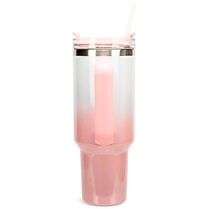 100 North Cutie Pie Cherry Slice Cartoon 40 oz. Stainless Steel, Large Water Bottle Coffee Mug, Spill & Leak Resistant, Thermal Travel Tumbler with Handle, Lid & Straw, White & Pale Pink
